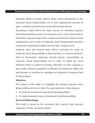 Corporate Social Responsibility Status in India | PDF