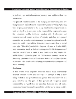 Corporate Social Responsibility Status in India | PDF