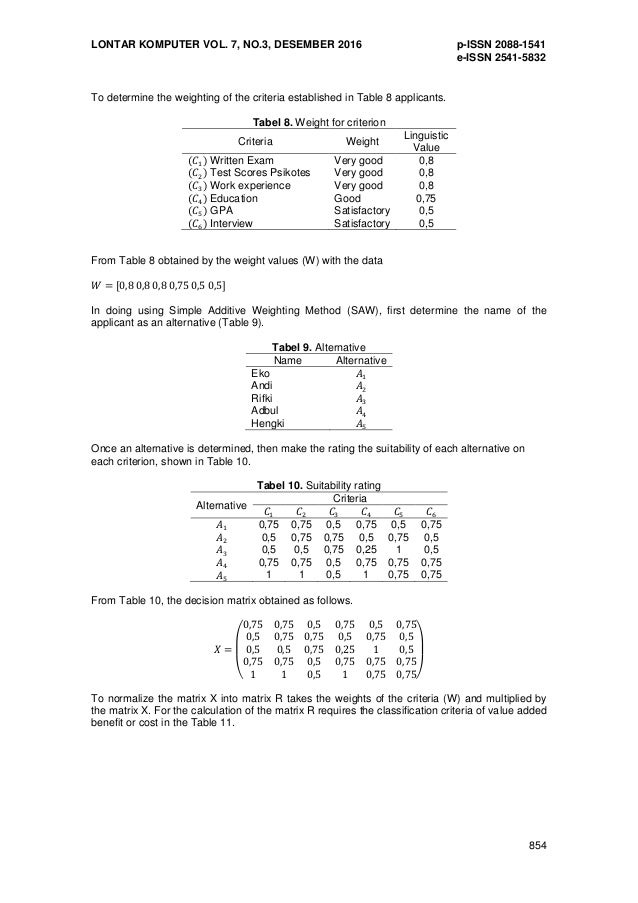 Jurnal Journal Fuzzy Simple Additive Weighting Method In The Deci 