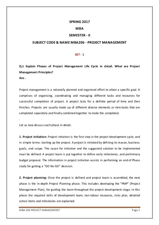 6. mba 206 project management assignment 2nd semester