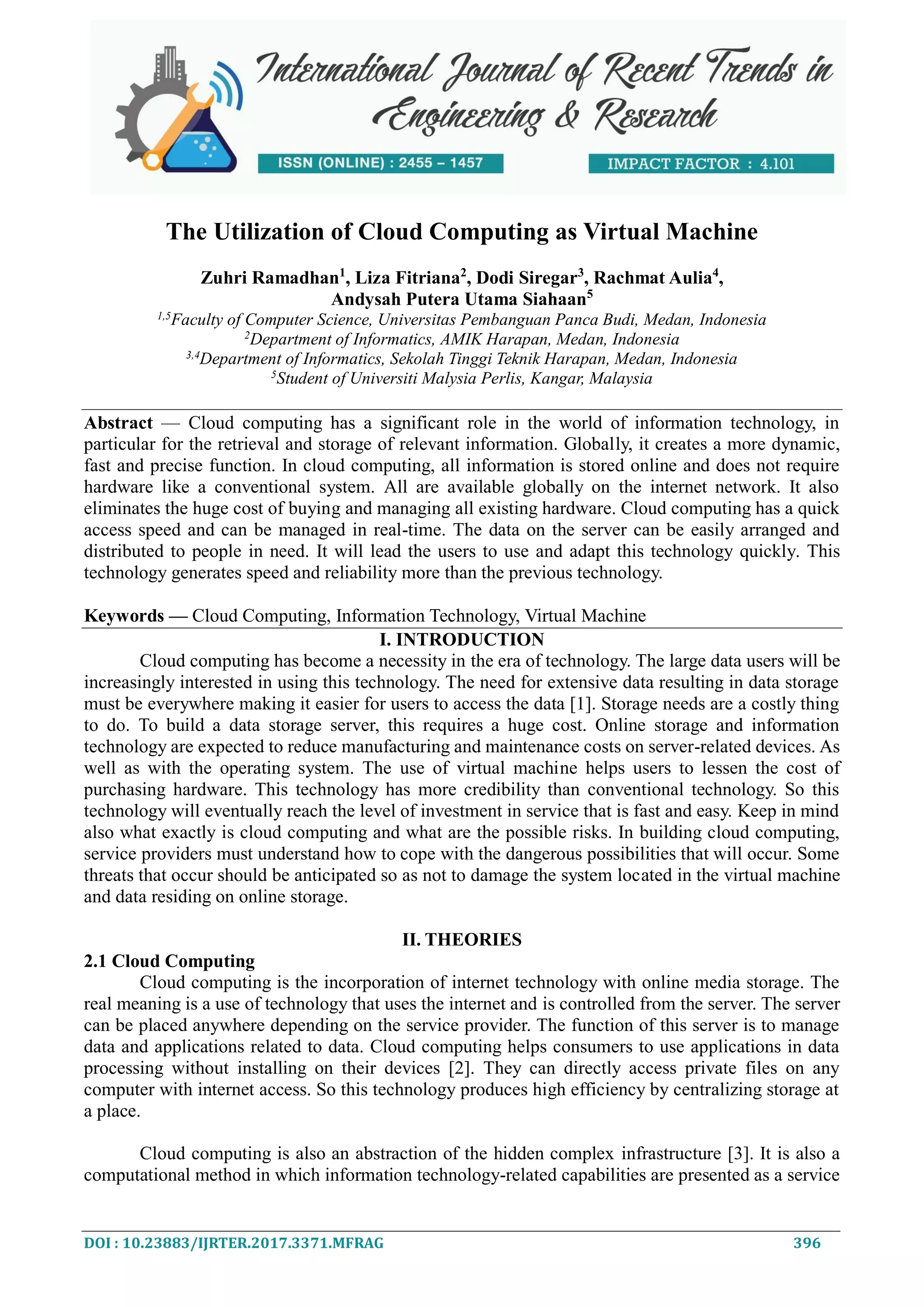 The Utilization of Cloud Computing as Virtual Machine | PDF