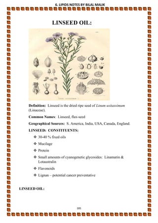 6.lipids full notes in pdf pharmacognosy and biochemistry | PDF