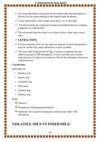 6.lipids full notes in pdf pharmacognosy and biochemistry | PDF