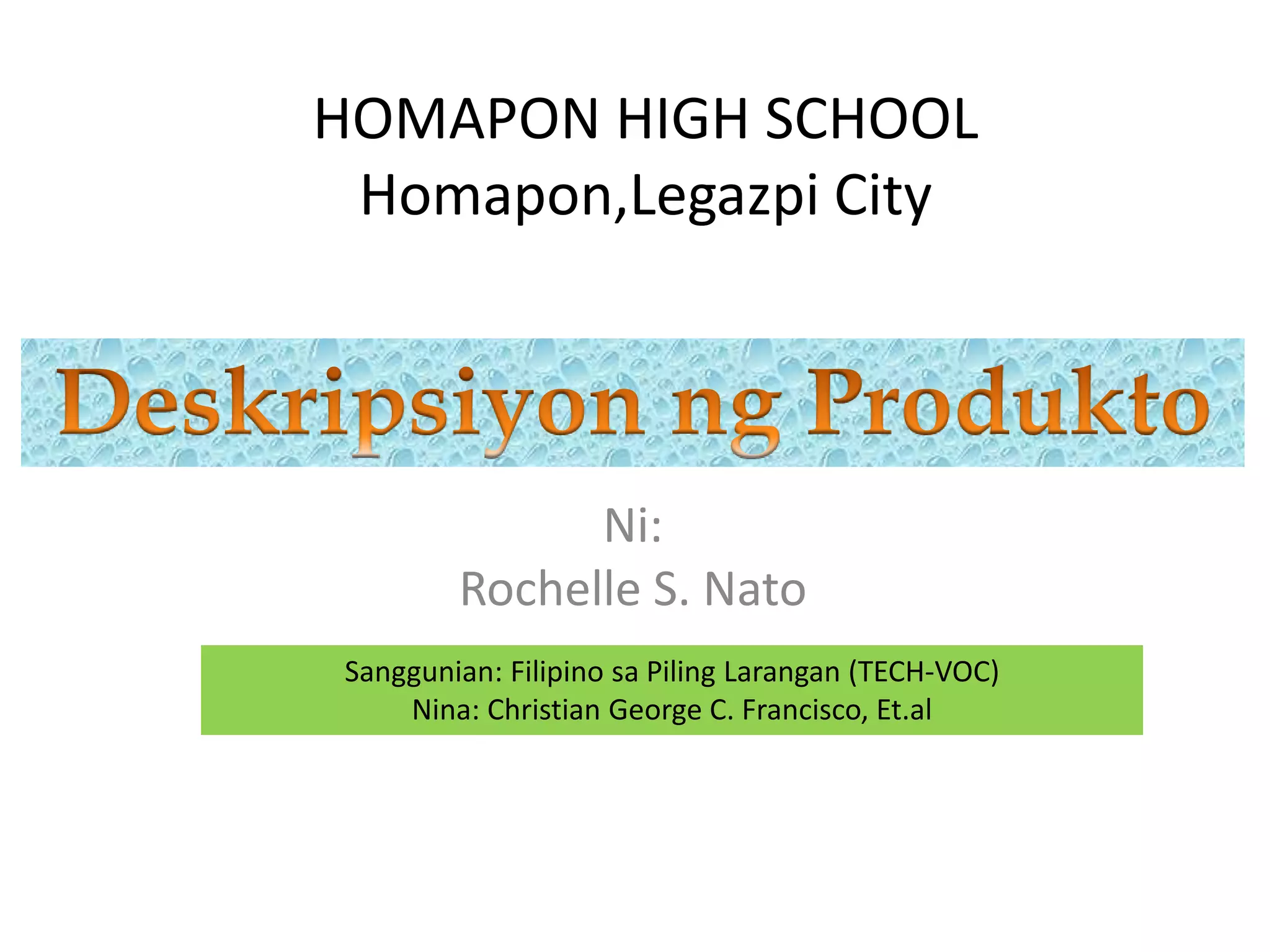 Deskripsiyon ng produkto | PPTX