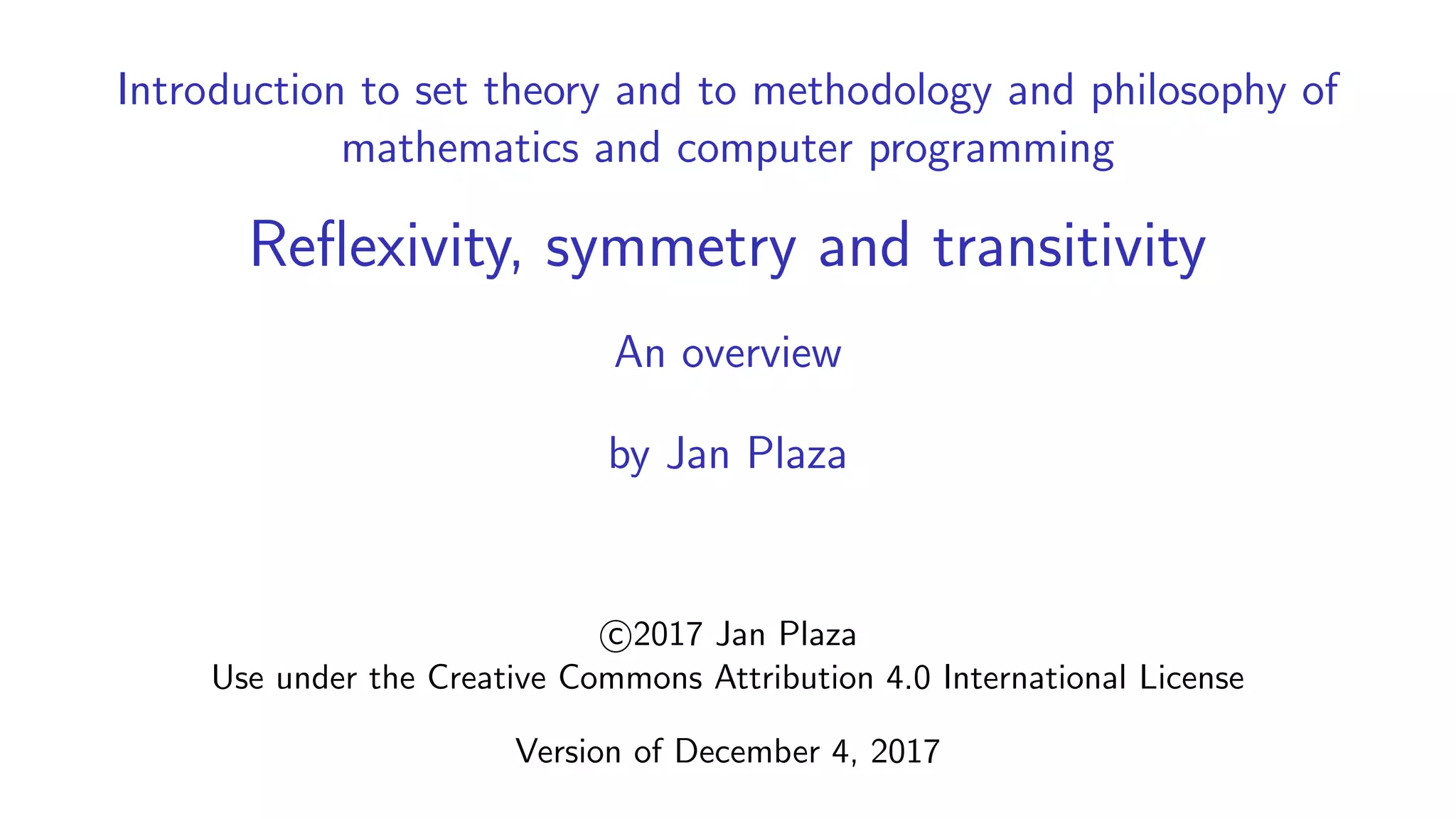 6.2 Reflexivity, symmetry and transitivity (handout) | PPT