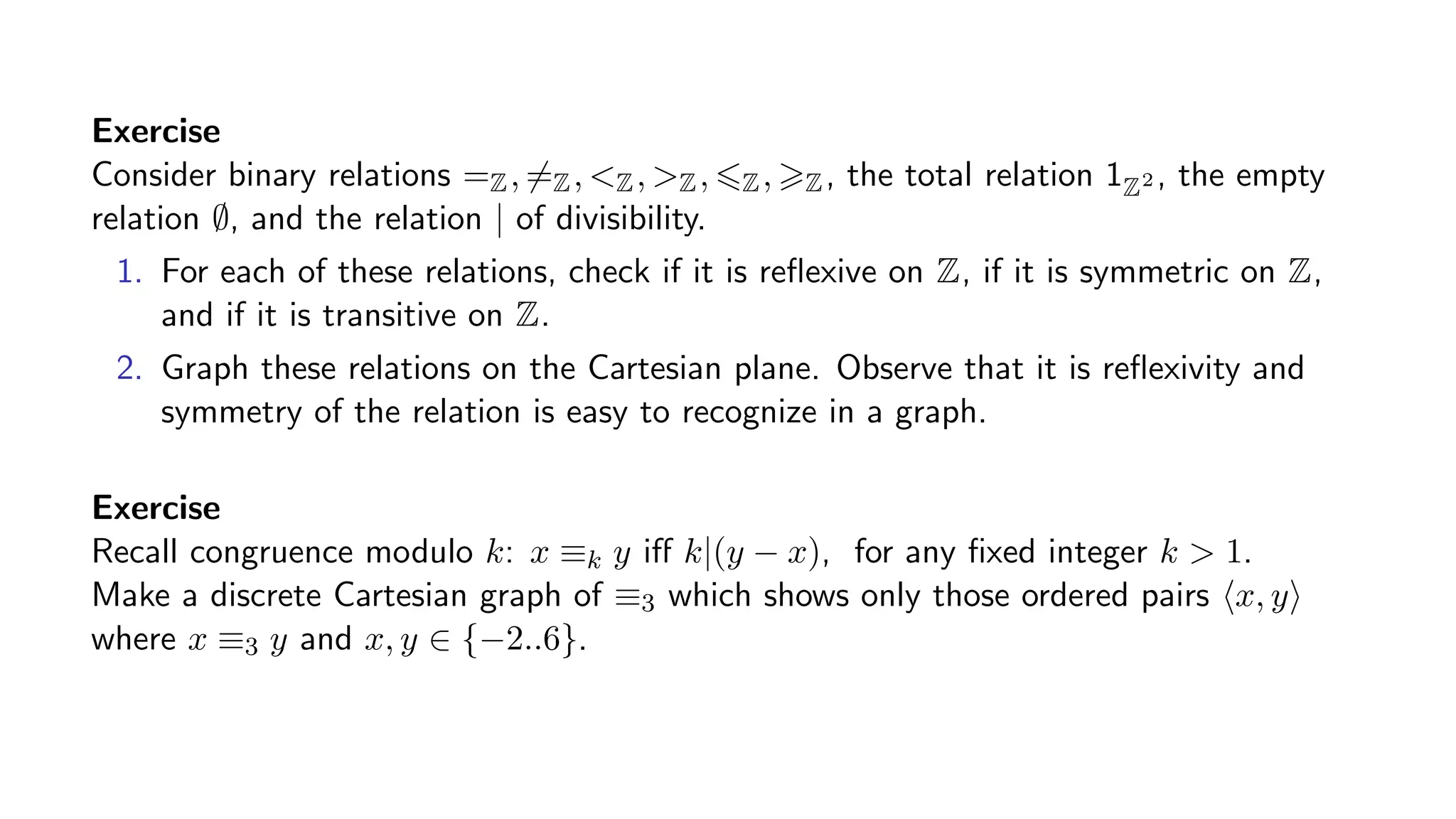 6.2 Reflexivity, symmetry and transitivity (handout) | PPT