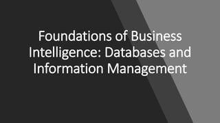 Foundations of business intelligence databases and information ...