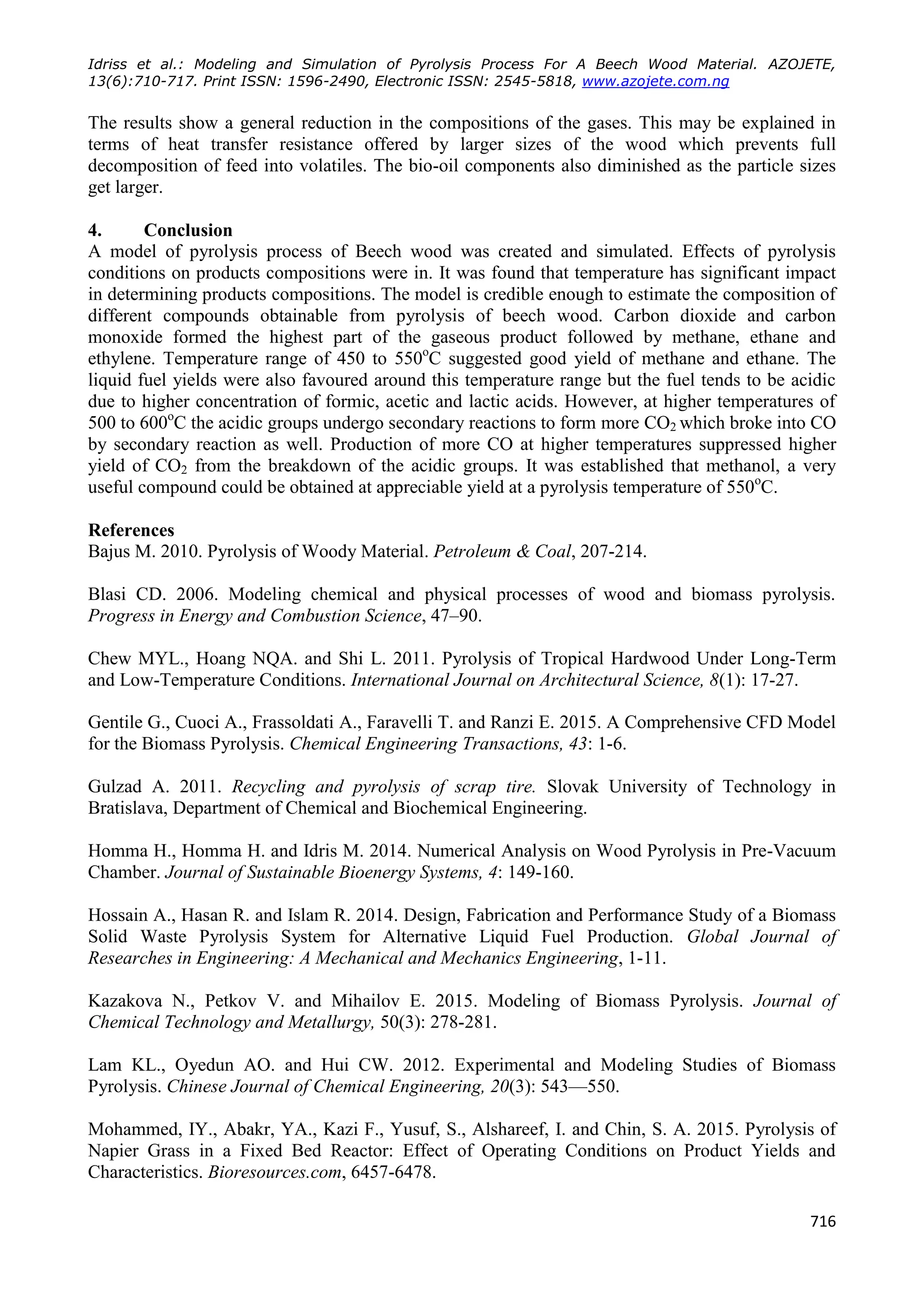 Modeling and Simulation of Pyrolysis Process for a Beech Wood Material ...