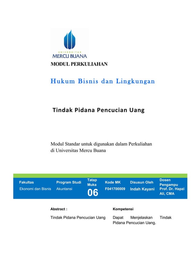 6. hbl, indah kayani, hapzi ali, tindak pidana pencucian uang, 2018 | DOC