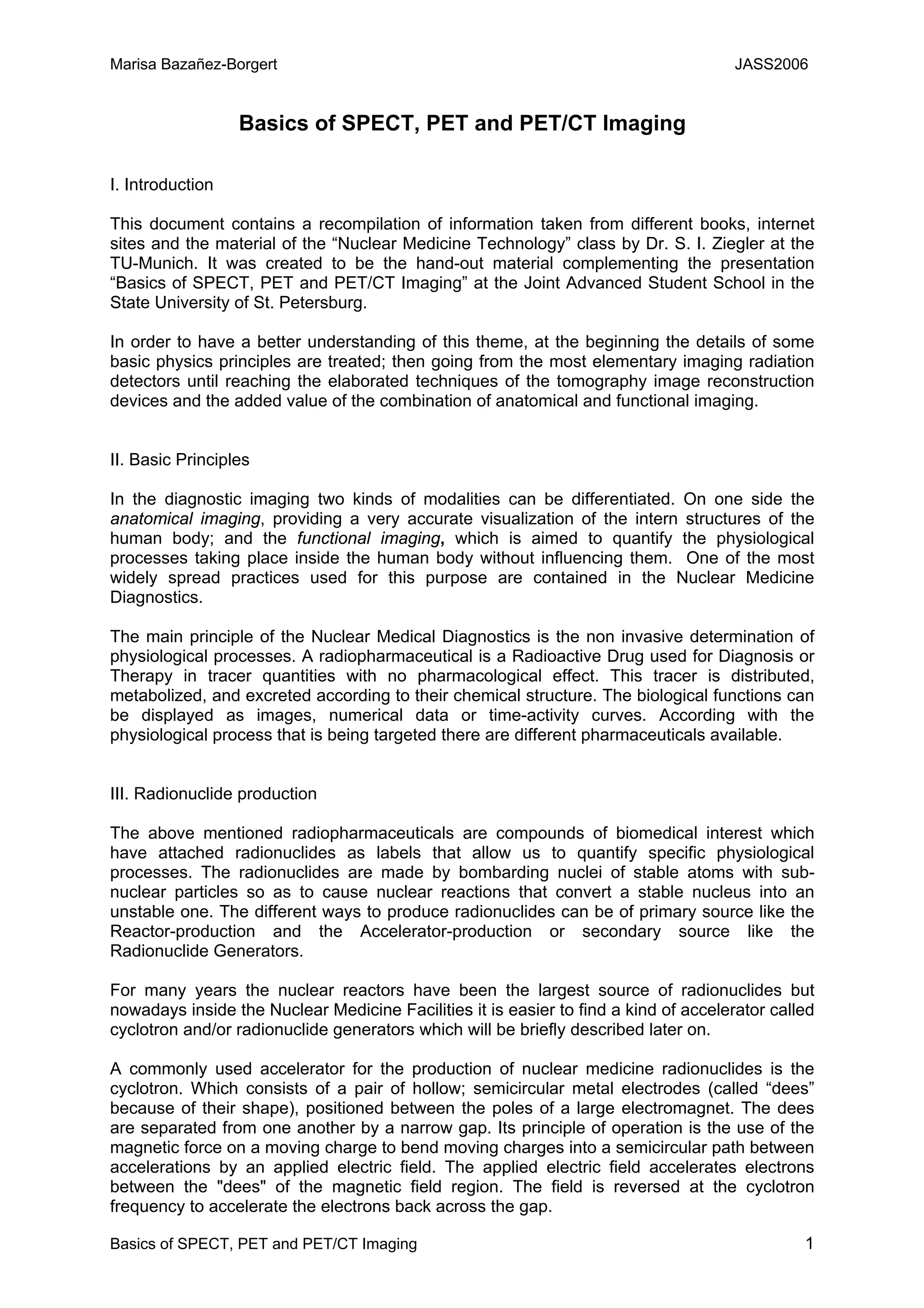 Basics of SPECT, PET and PET/CT imaging | PDF