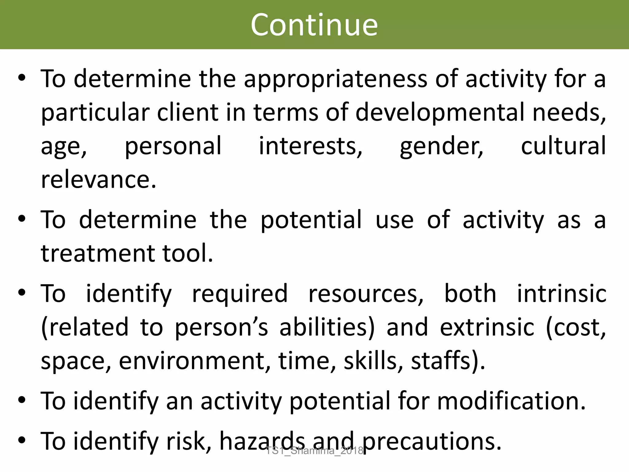 activity analysis in occupational therapy | PPTX