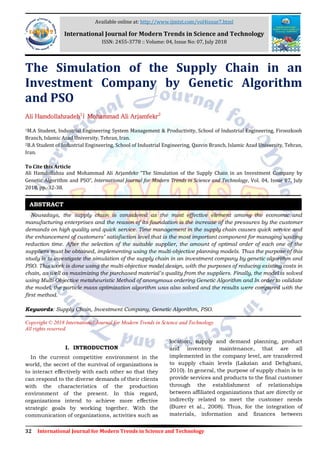 The Simulation of the Supply Chain in an Investment Company by Genetic Algorithm and PSO | PDF ...