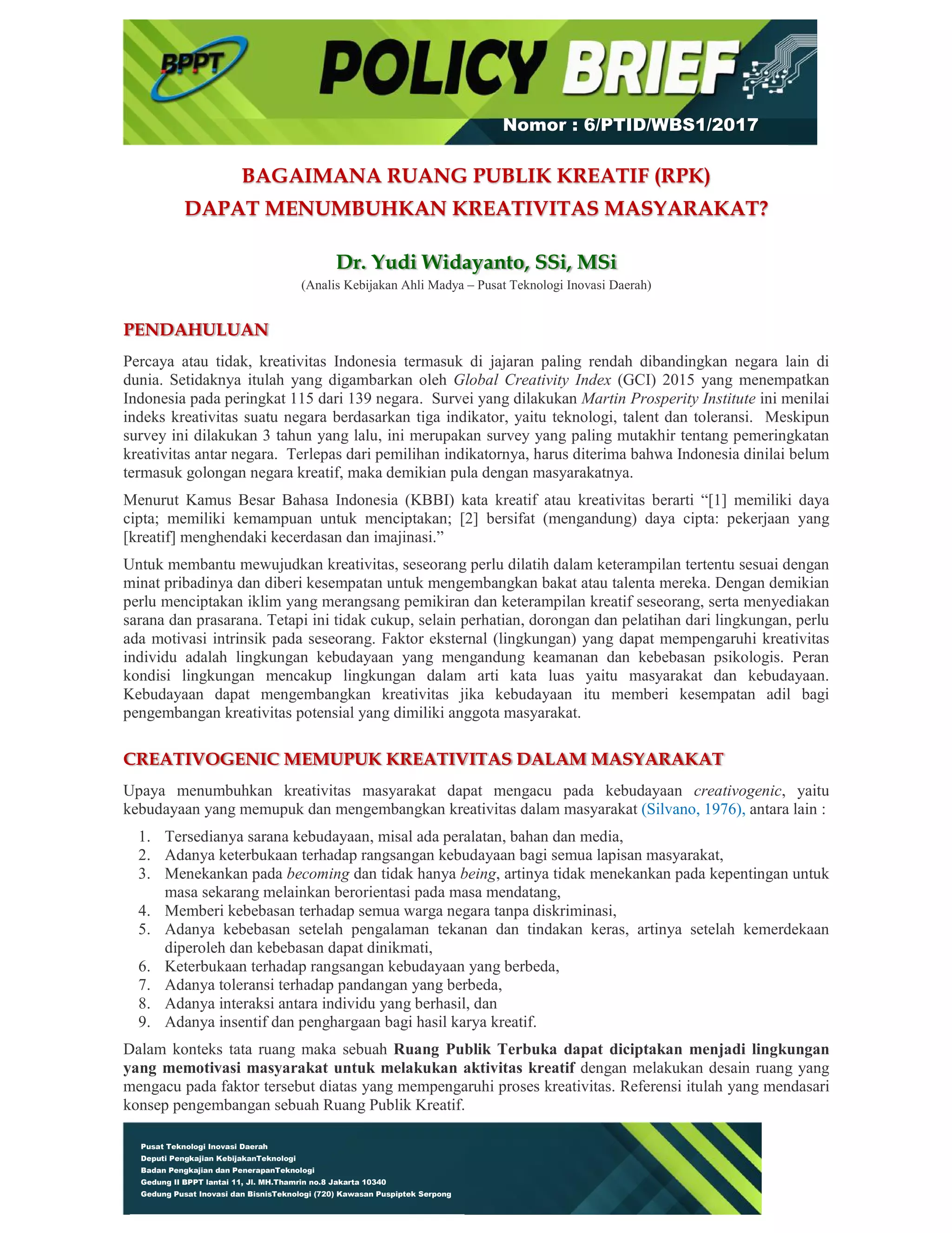 Policy Brief Ruang Publik Kreatif Sumbawa | PDF
