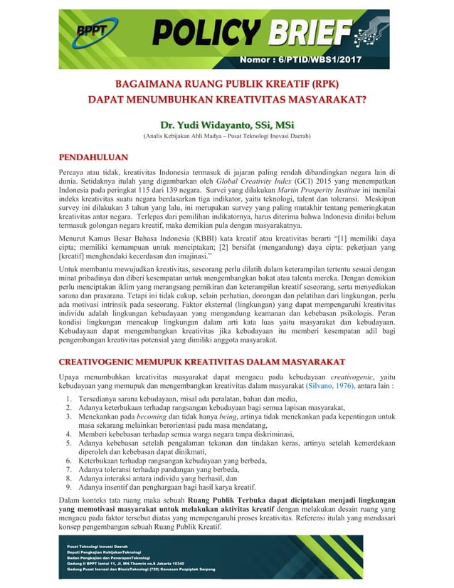 Policy Brief Ruang Publik Kreatif Sumbawa | PDF