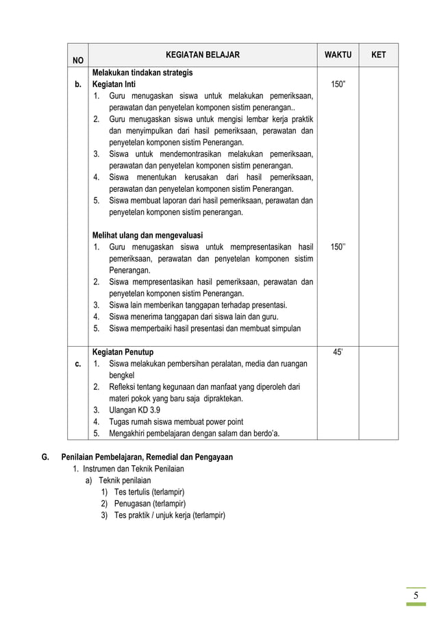 6 .1. rpp mengevaluasi kerja system penerangan 1 dan 2 | PDF