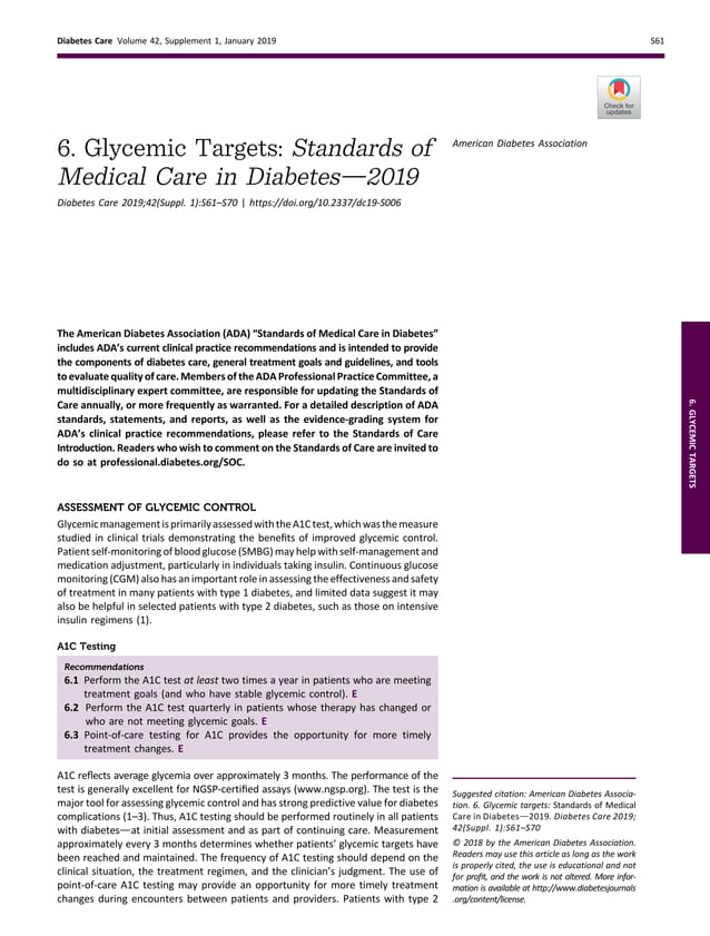 ada glucemic targets. | PDF | Diabetes | Diseases and Conditions