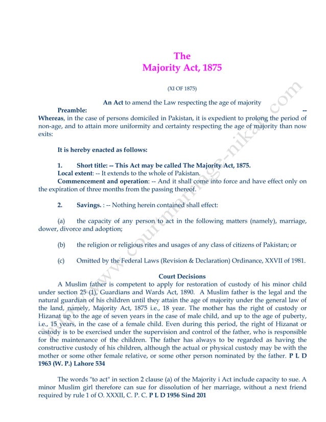 6. majority act, 1875 | PDF