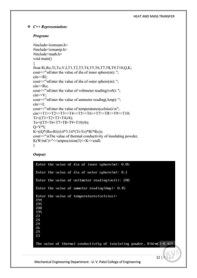 Heat and Mass Transfer Practical Manual (C Coded) | PDF