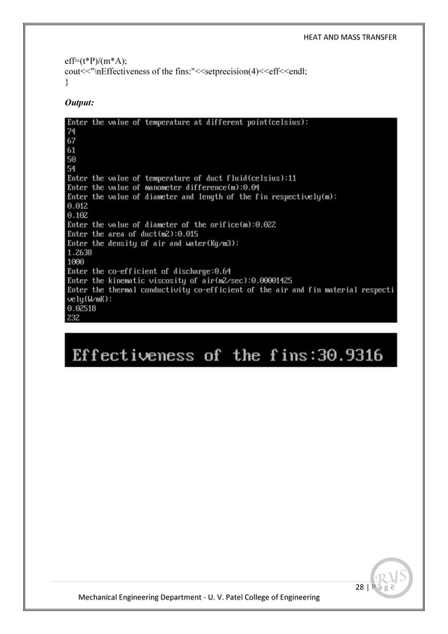 Heat and Mass Transfer Practical Manual (C Coded) | PDF