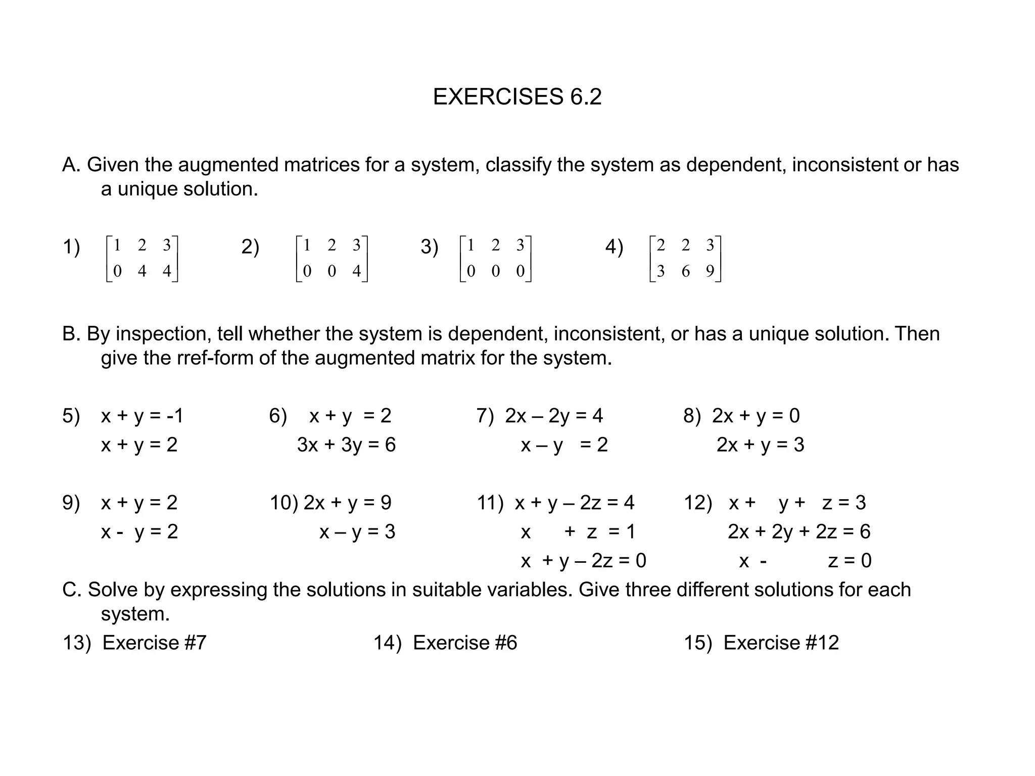 6.2 special cases system of linear equations t | PPTX
