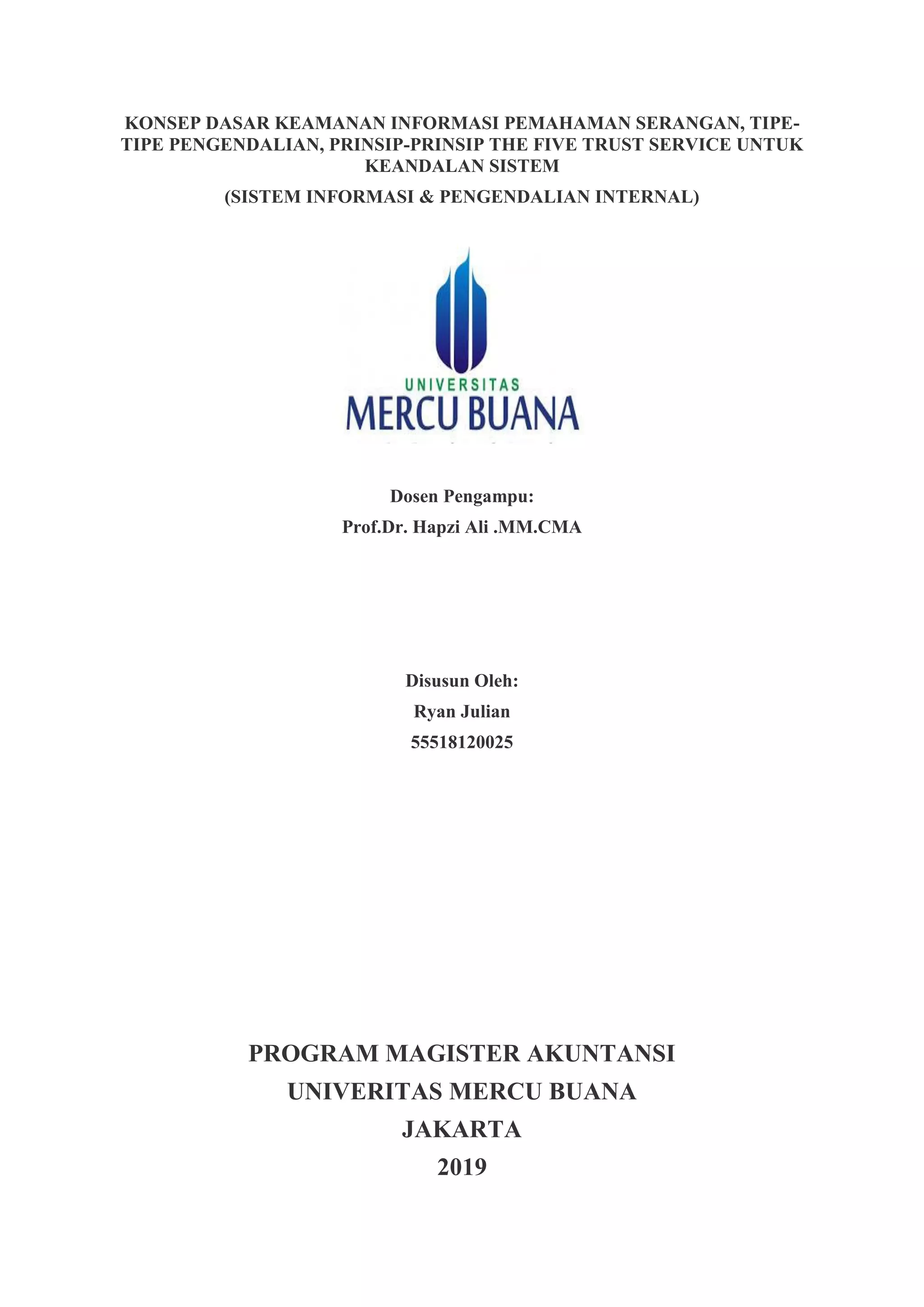 SI&PI, RYAN JULIAN, HAPZI ALI, KONSEP DASAR KEAMANAN INFORMASI PEMAHAMAN SERANGAN, TIPE-TIPE ...