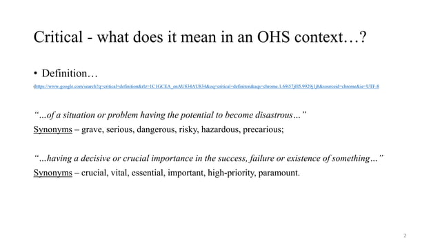 Critical Risk – it’s focus and application | PPT