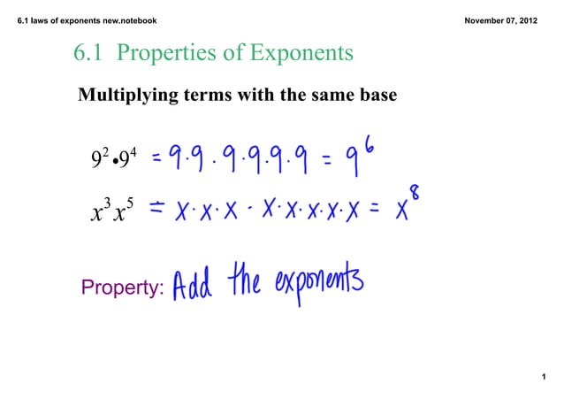 6.1 properties of exponents | PPT