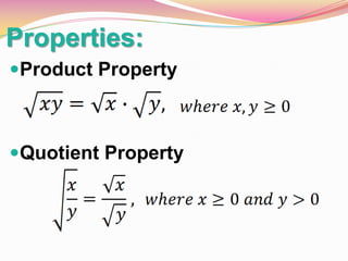 6 1 properties of square roots | PPTX