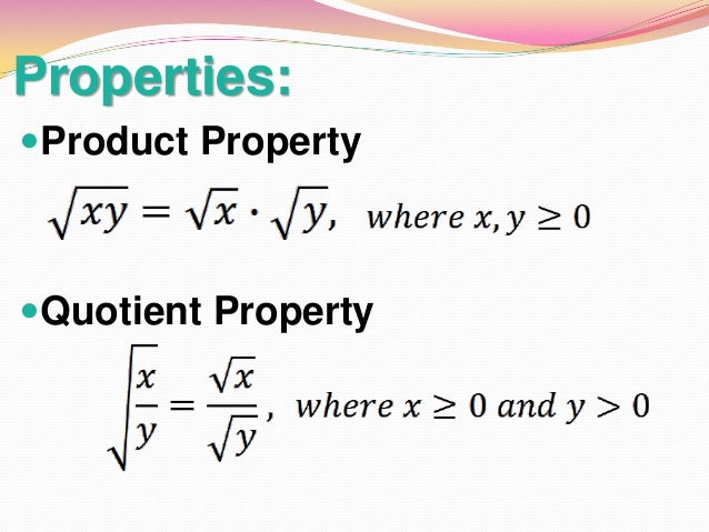 6 1 properties of square roots