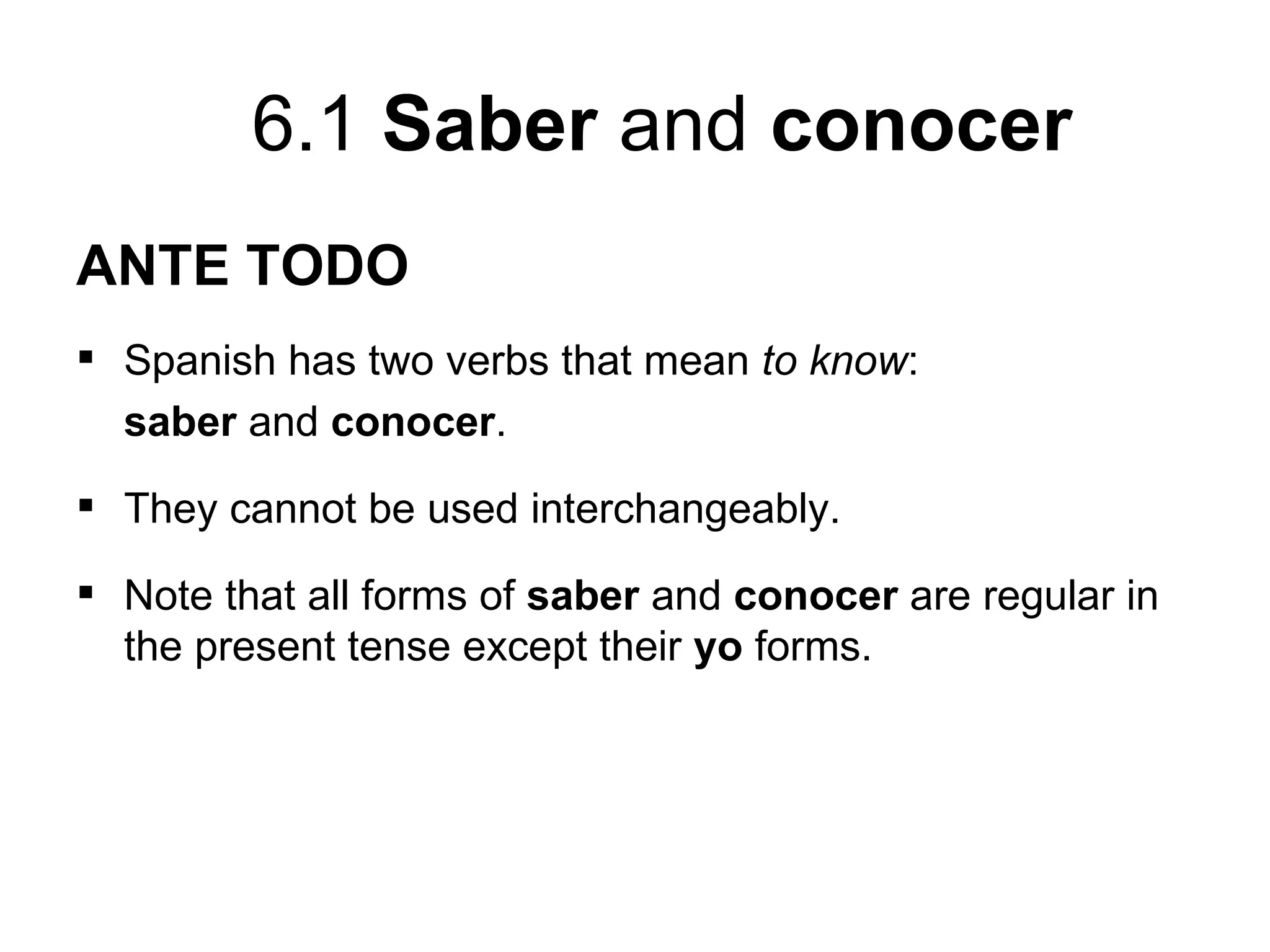 6.1 Saber and conocer | PPT