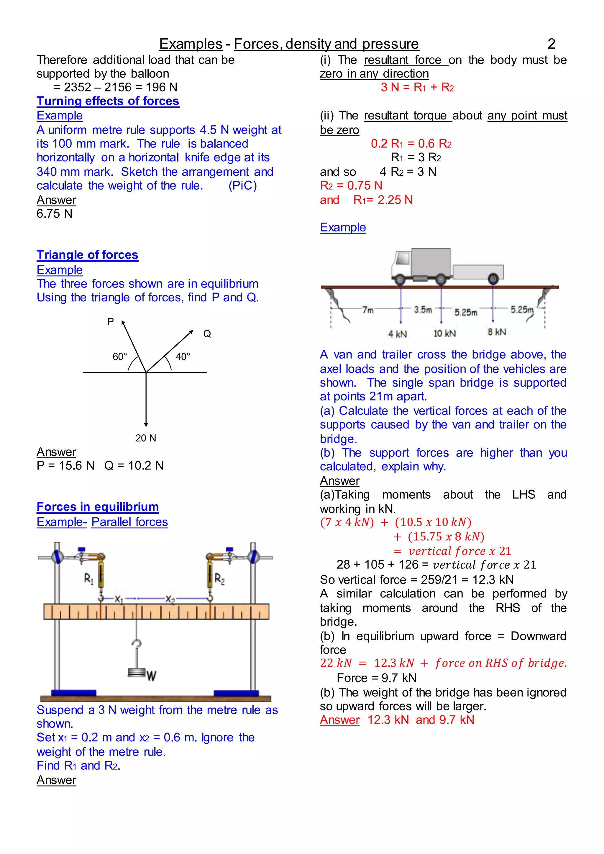 6. forces, density and pressure examples | PDF