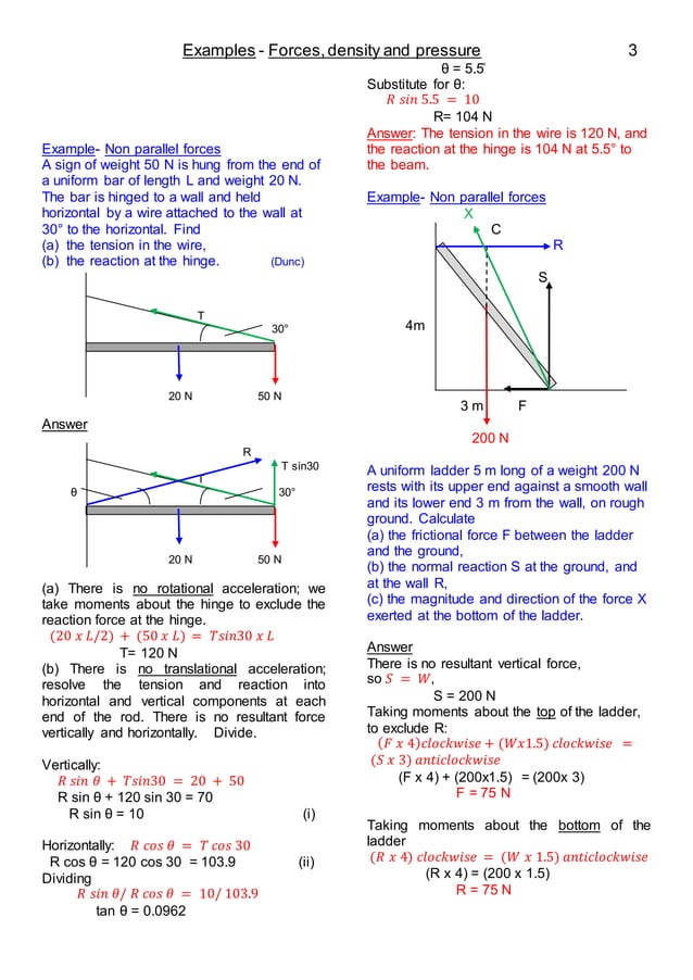 6. forces, density and pressure examples | PDF