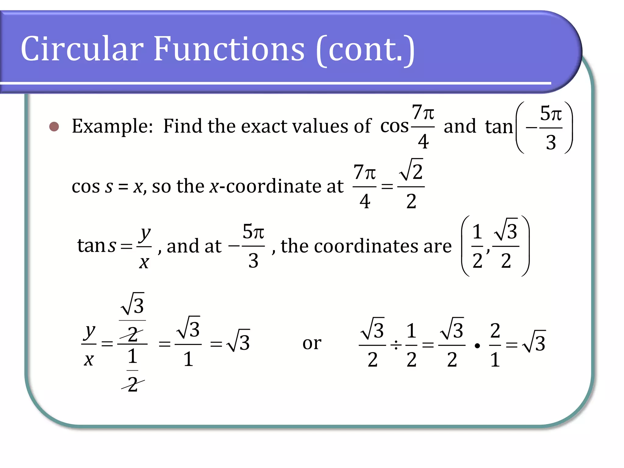 6.2 Unit Circle and Circular Functions | PDF