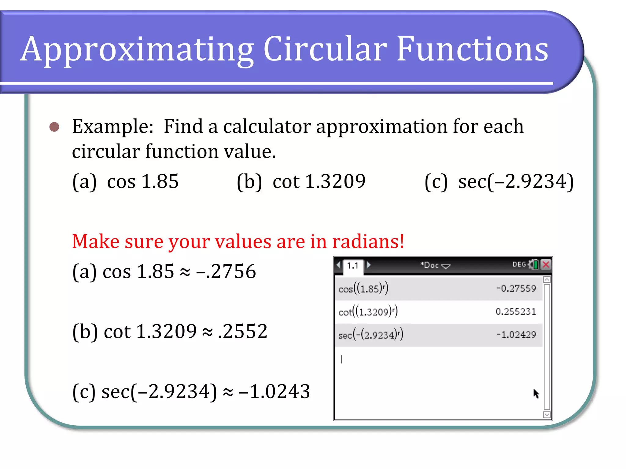6.2 Unit Circle and Circular Functions | PDF