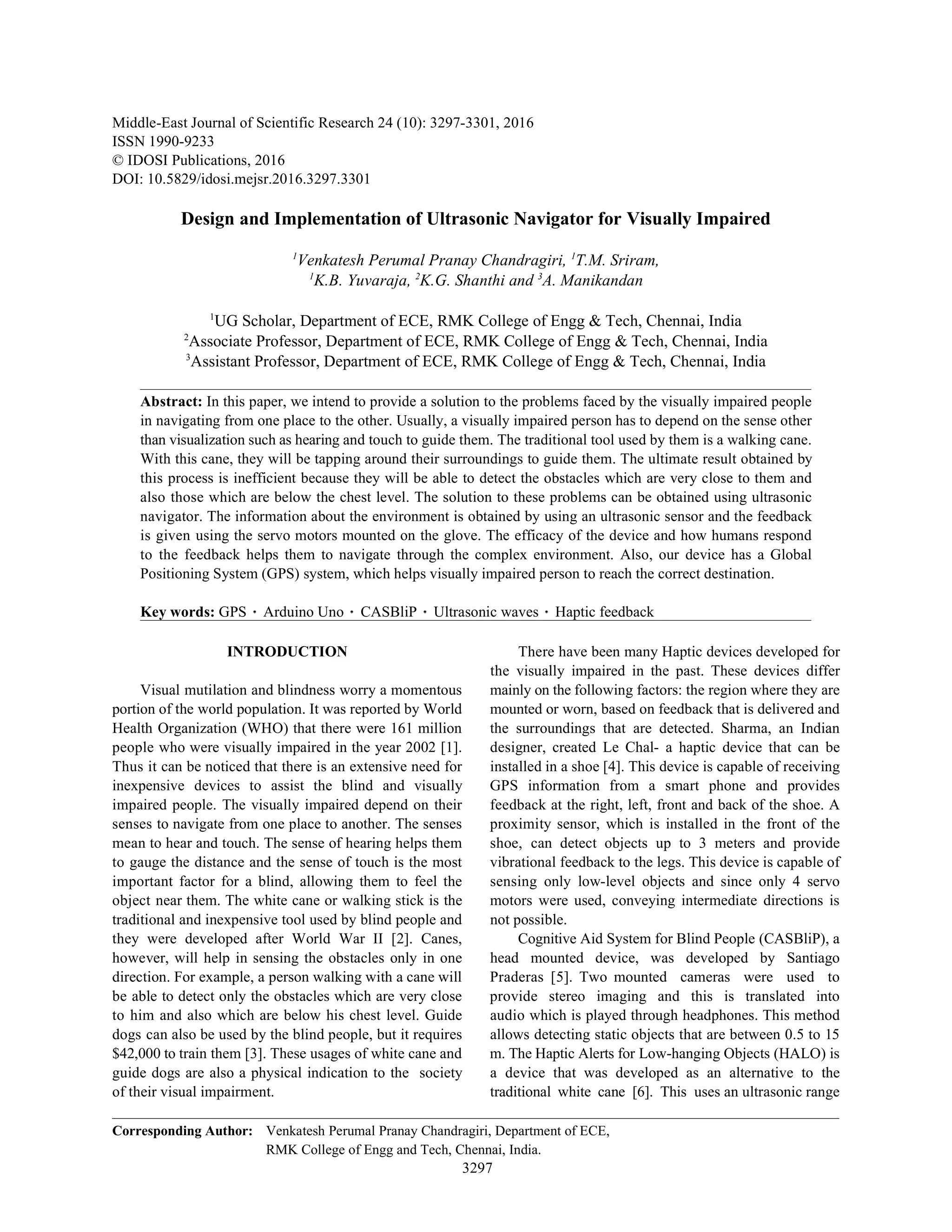 Design and Implementation of Ultrasonic Navigator for Visually Impaired ...