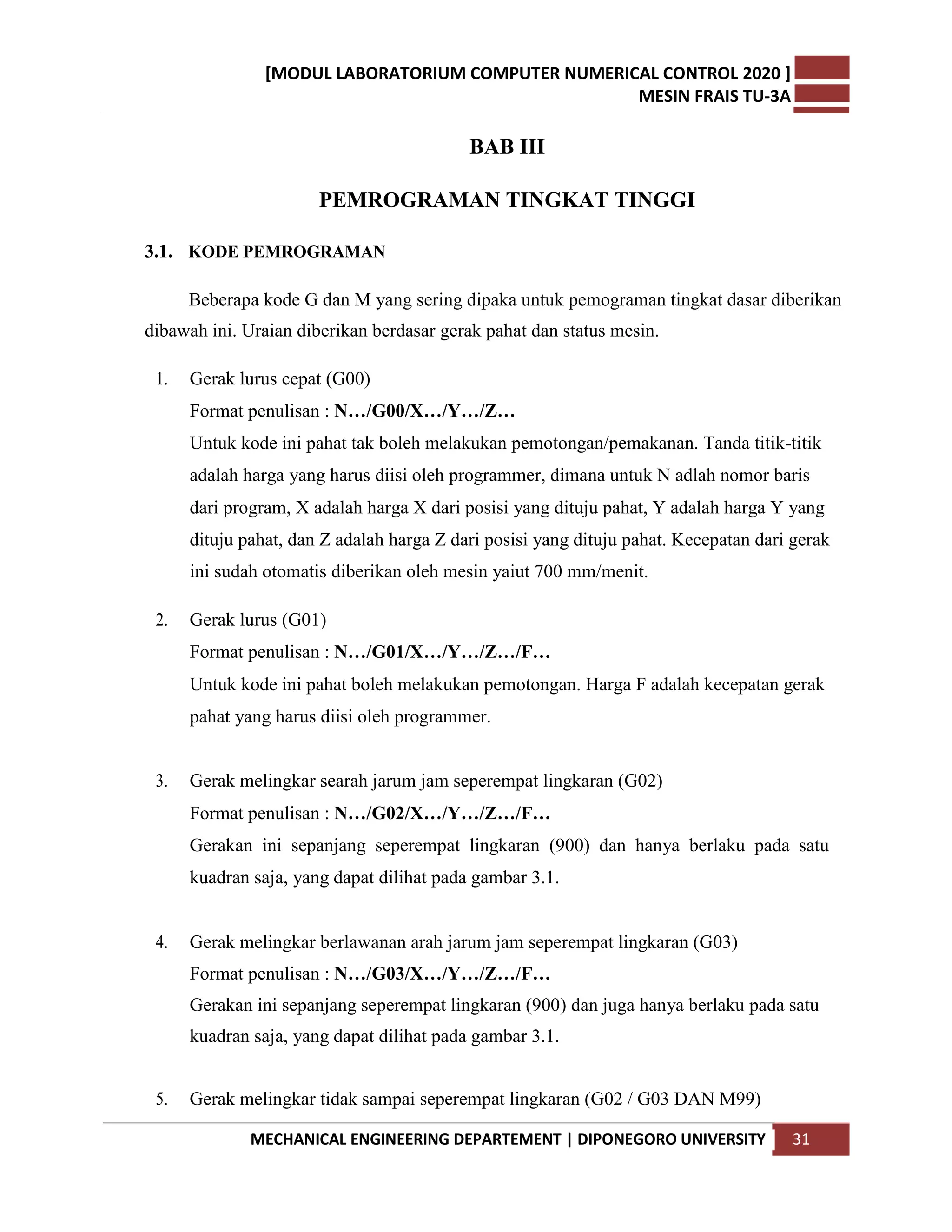 Modul Praktikum Pada Mesin CNC TU 3A 2020 | PDF