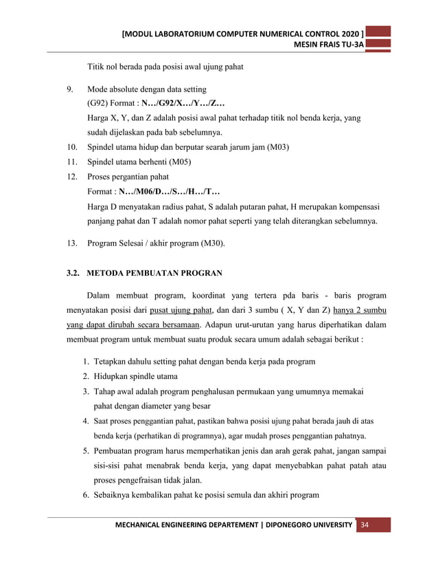 Modul Praktikum Pada Mesin CNC TU 3A 2020 | PDF