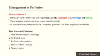 Nature of Management as Profession : XII Com Business Studies | PPTX