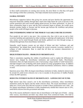 ROLE OF MICRO FINANCE IN ECONOMIC DEVELOPMENT – A THEORETICAL PERSPECTIVE | PDF | Consumer ...