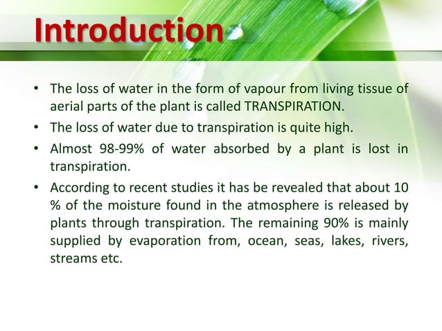 Transpiration and factors affecting transpiration | PPT