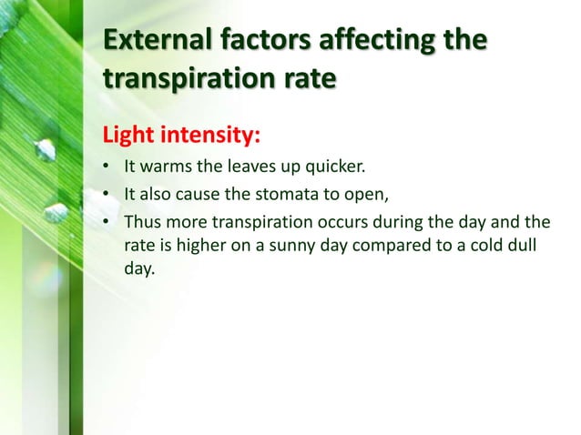 Transpiration and factors affecting transpiration | PPT