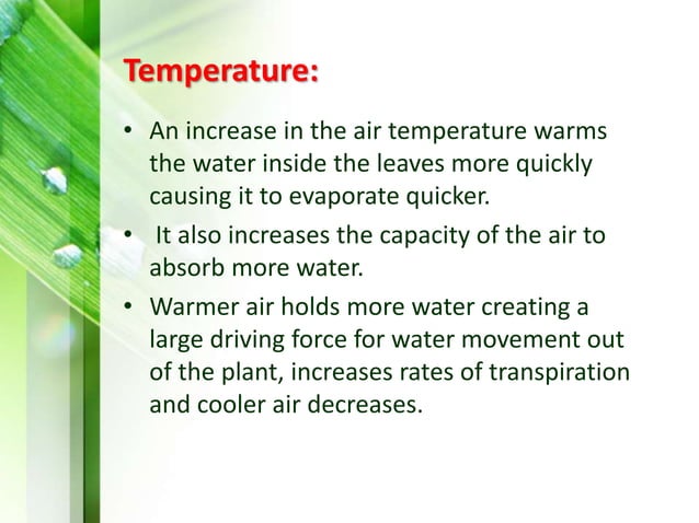 Transpiration and factors affecting transpiration | PPT