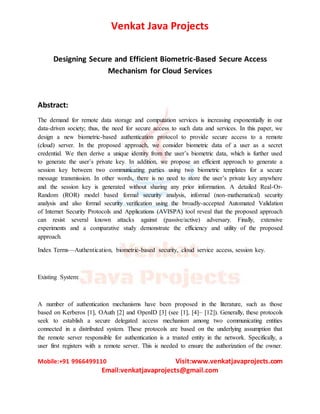 6.designing secure and efficient biometric based secure access mechanism for cloud services | DOCX