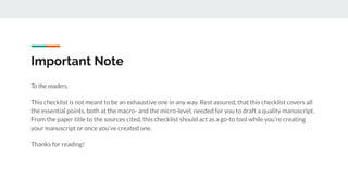 Research Paper Writing 101: Checklist | PDF