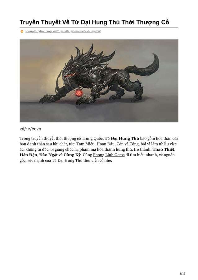 Truyền Thuyết Về Tứ Đại Hung Thú Thời Thượng Cổ | PDF