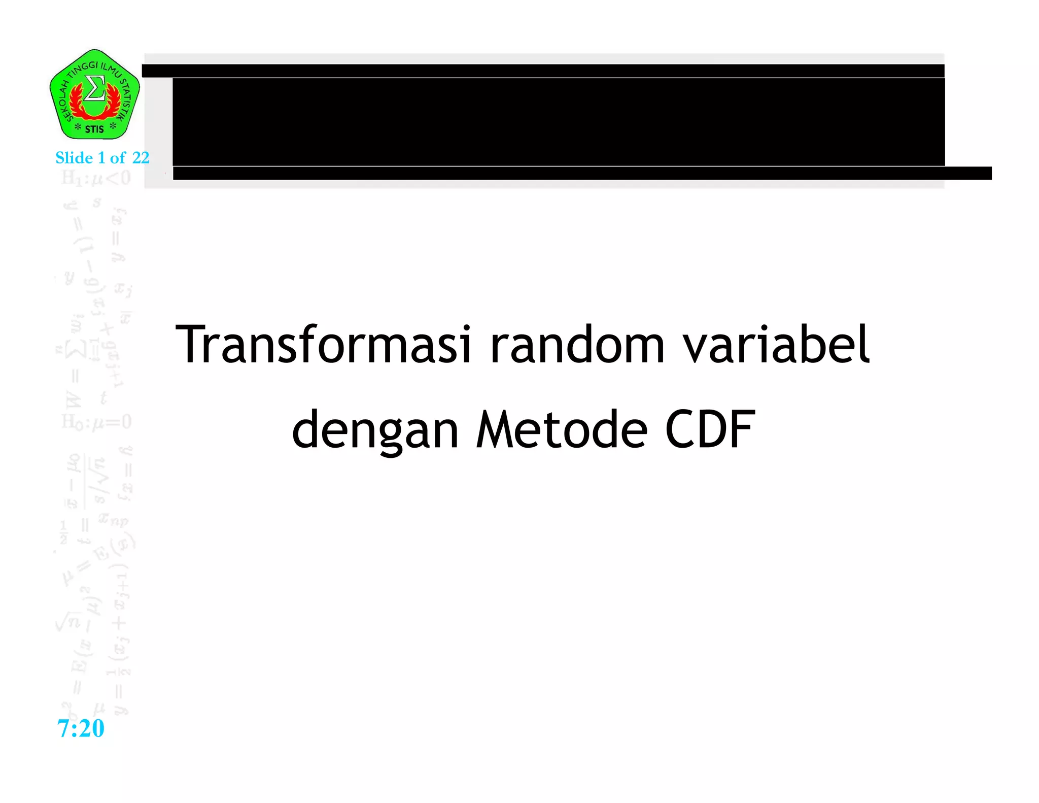 Transformasi Peubah Acak Teknik CDF | PDF