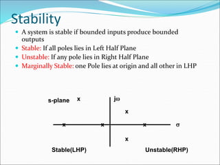 Transfer Function, Concepts of stability(critical, Absolute & Relative) Poles, Zeros Stability ...