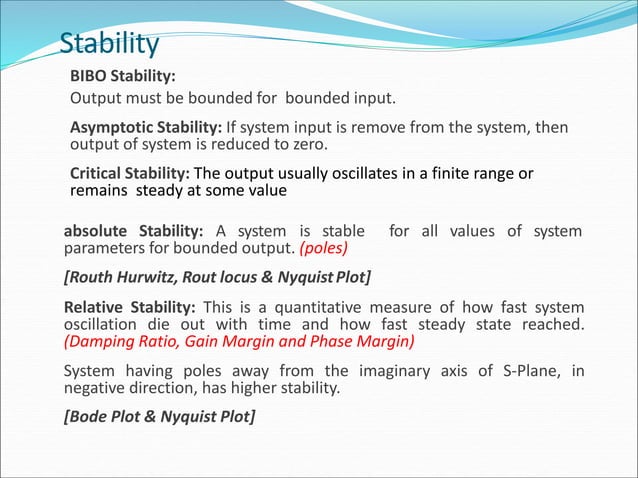 Transfer Function, Concepts of stability(critical, Absolute & Relative) Poles, Zeros Stability ...