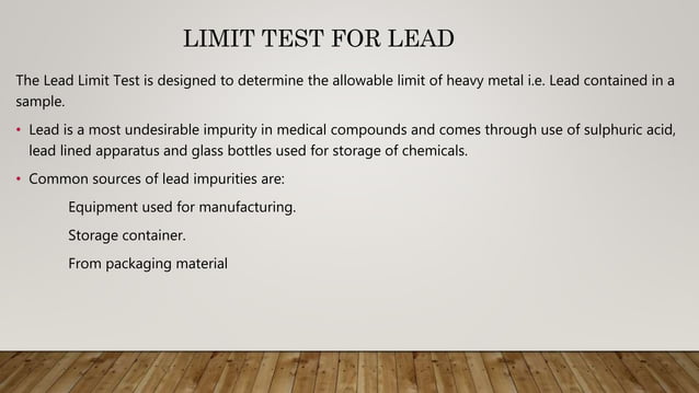 limit test for lead | PPTX | Chemistry | Science