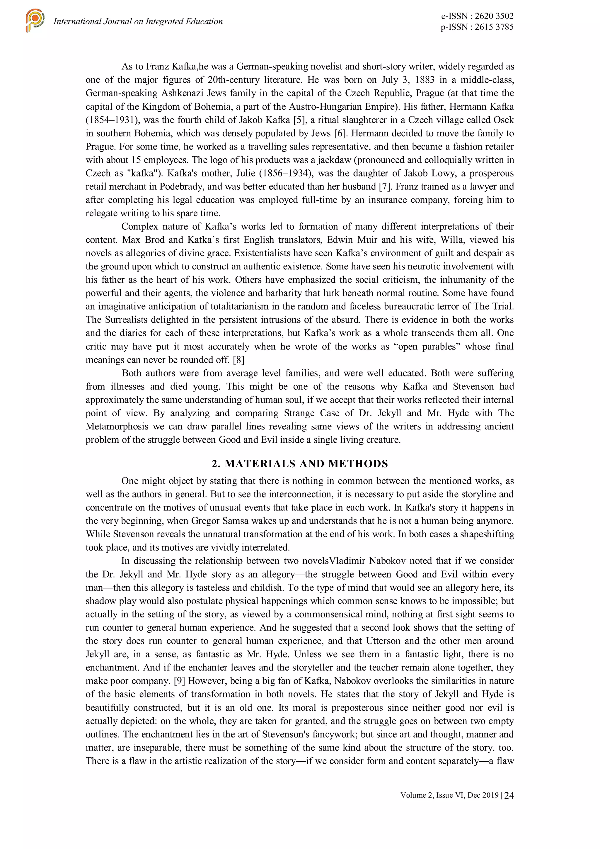 Parallelism in transformation motives of Strange Case of Dr. Jekyll and ...